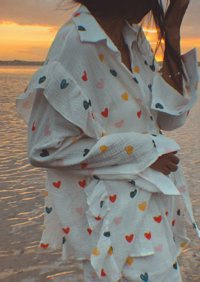 Francesca Set | Cotton Hearts Lounge Shirt Shorts Co-ord Two Piece ...
