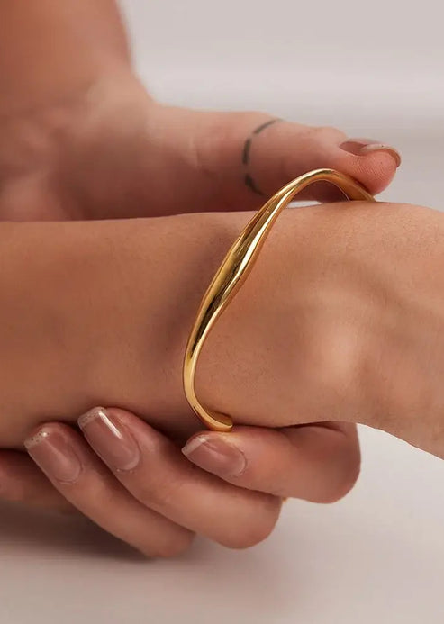 Elise Cuff Bracelet - Gold | Distorted Minimalist Wave Cuff Bangle ...
